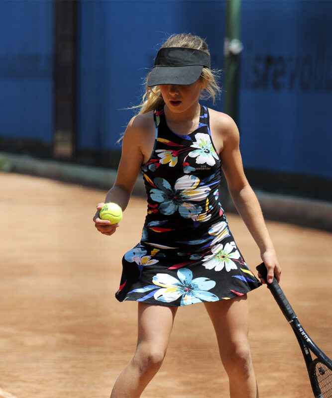 Girls Tennis Dress Floral Black Petal - Zoe Alexander